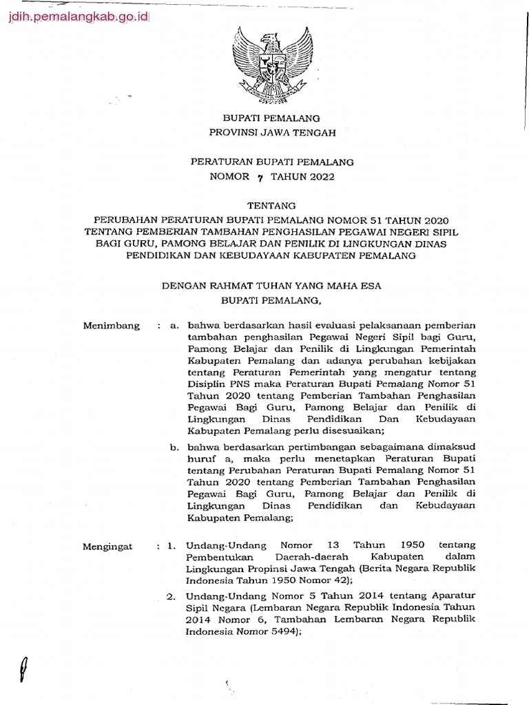 Perbup No 7 Tahun 2022 | PDF