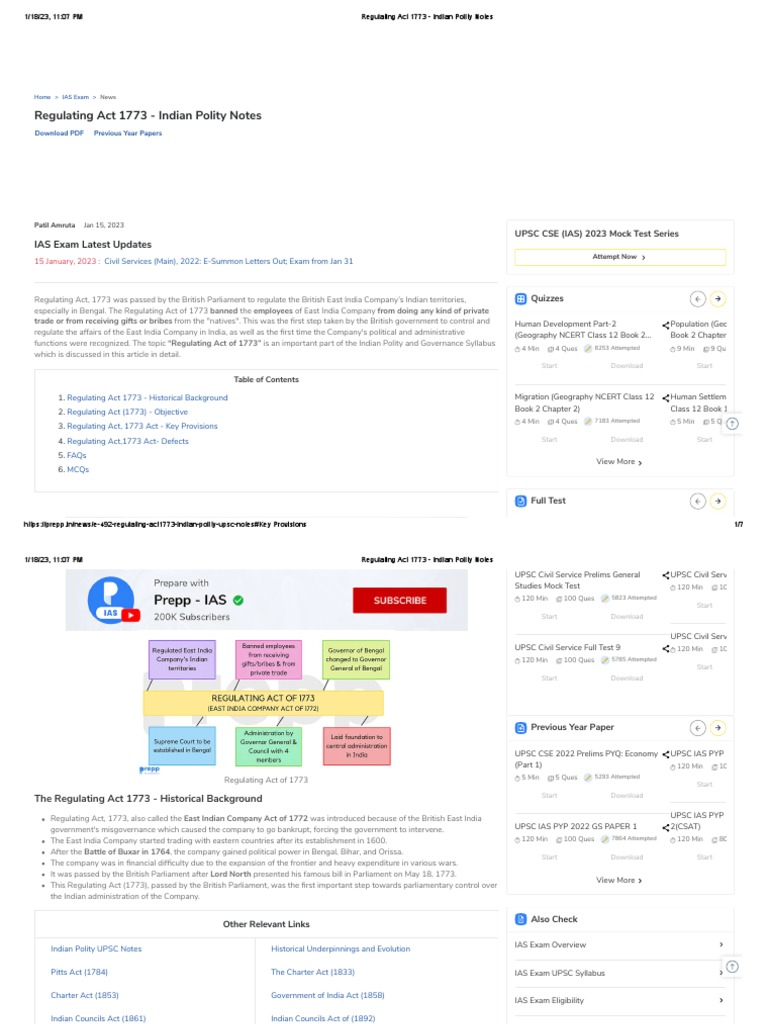 Regulating Act 1773 | Download Free PDF | Government | Justice