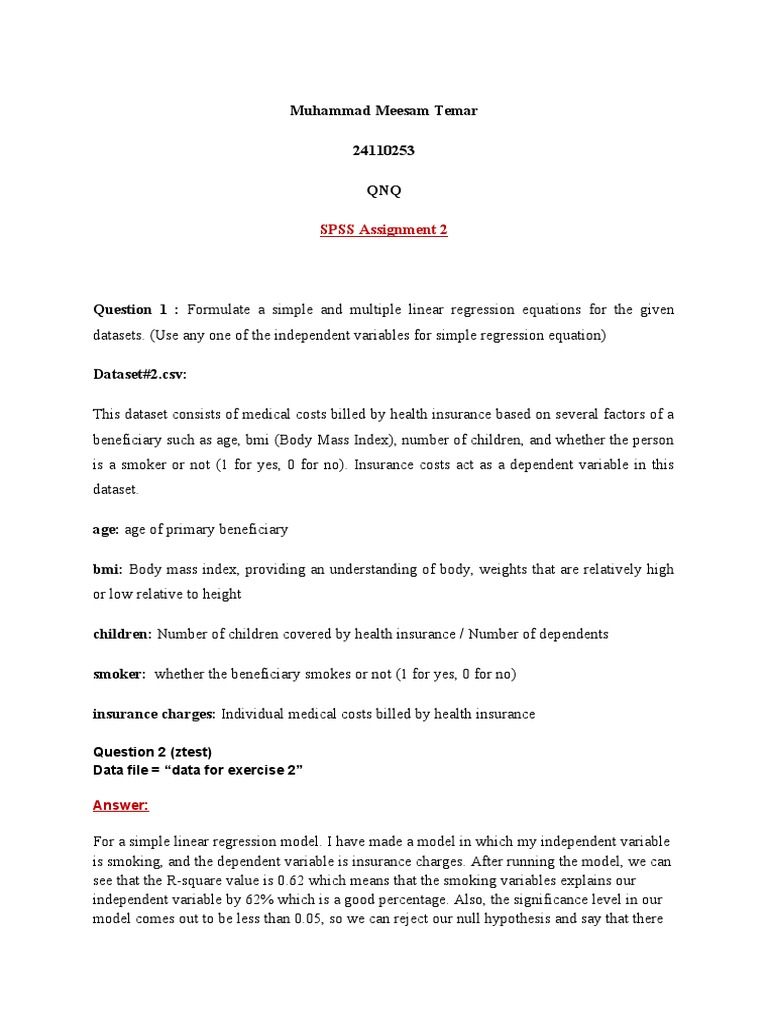 Spss Assignment 2 Pdf Regression Analysis Dependent And