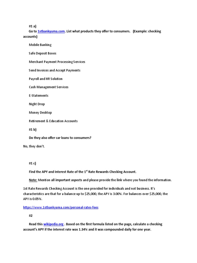1st Bank Yuma Account Products Overview | PDF