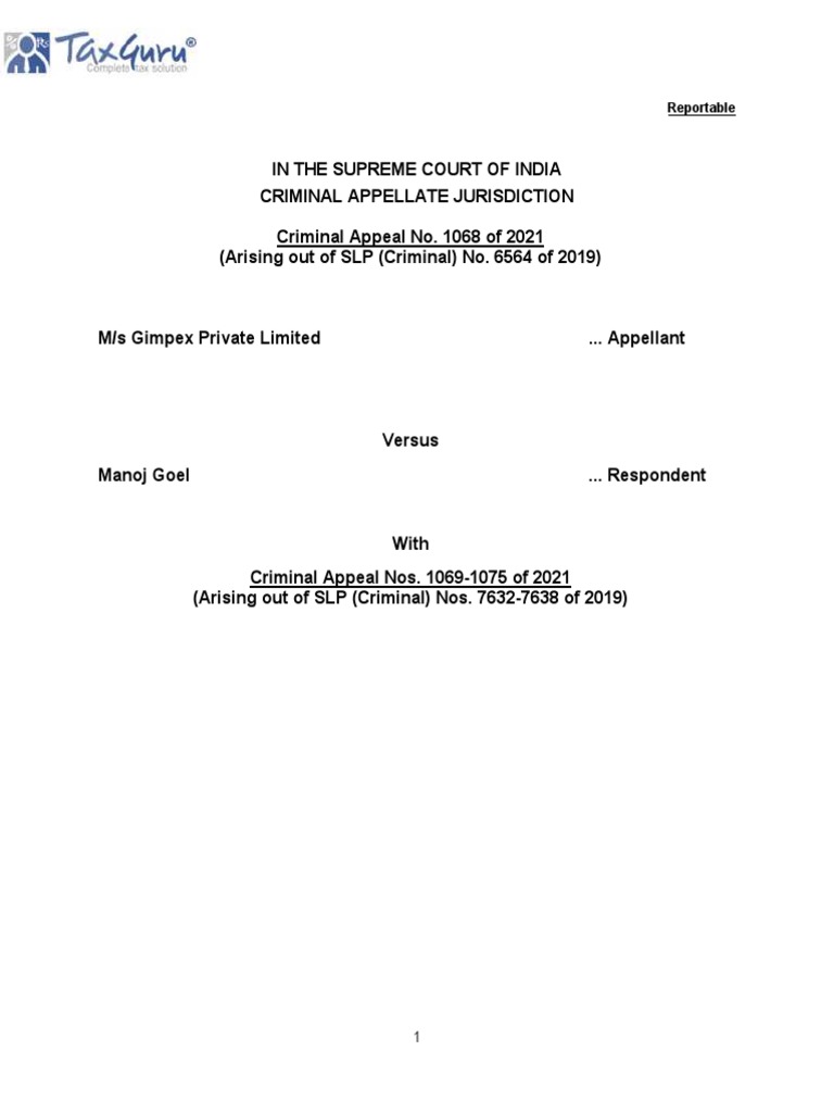 Gimpex Private Limited Vs Manoj Goel Supreme Court of India | PDF