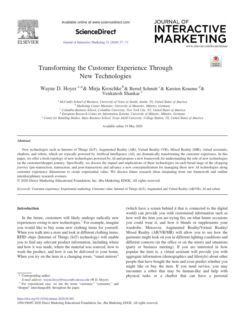 Transforming The Customer Experience Through New Technologies Pdf