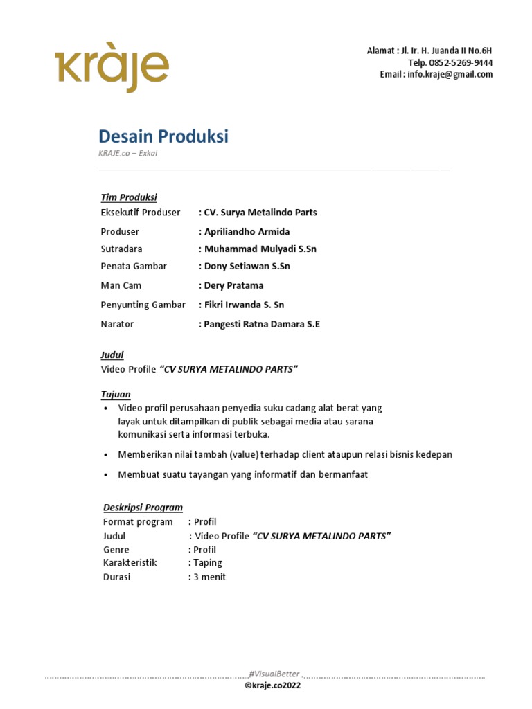 Draft#1 Desain Produksi - CV. Surya Metalindo Parts | PDF