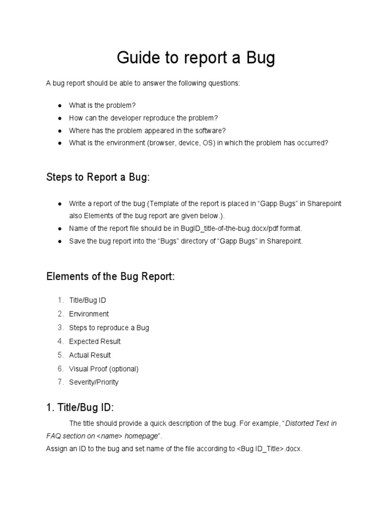 Guide To Report A Bug | PDF | Software Bug | Software
