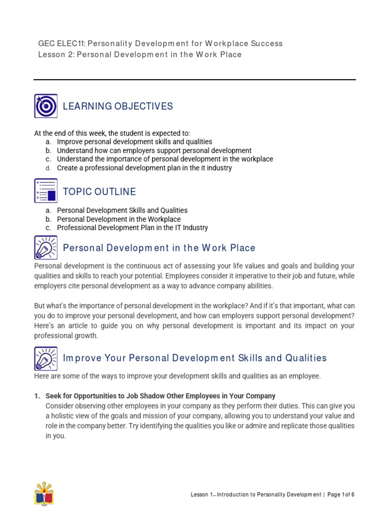 Module 2 - Personal Development in The Work Place | PDF | Employment ...