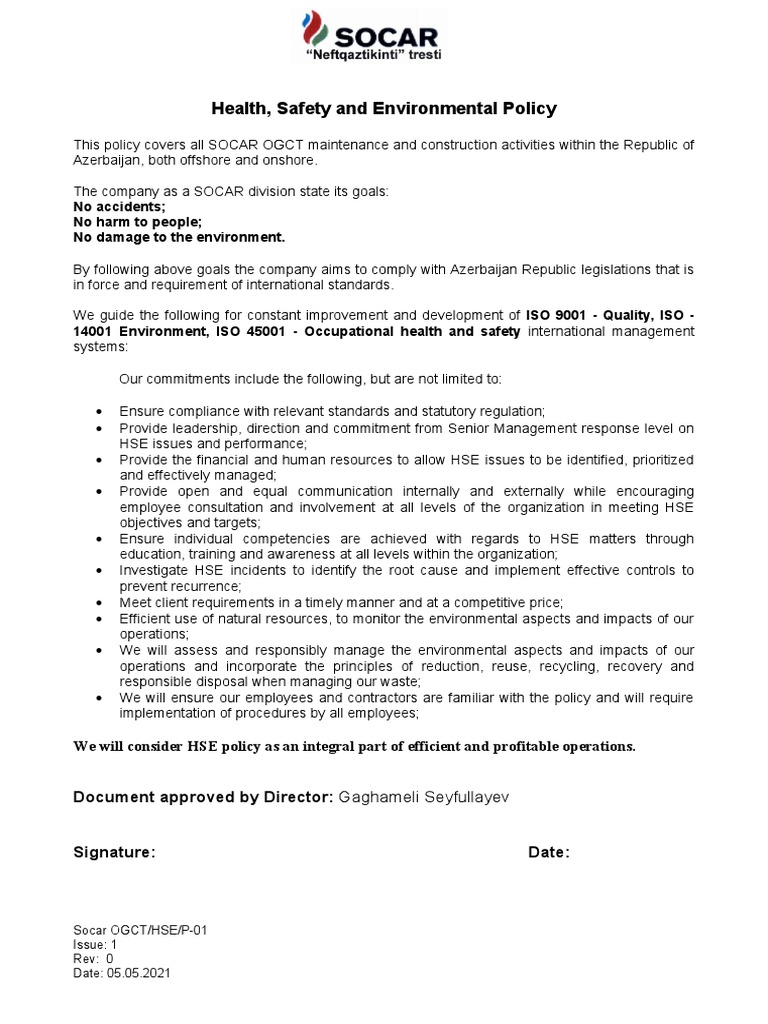 Socar OGCT HSE Policy | PDF