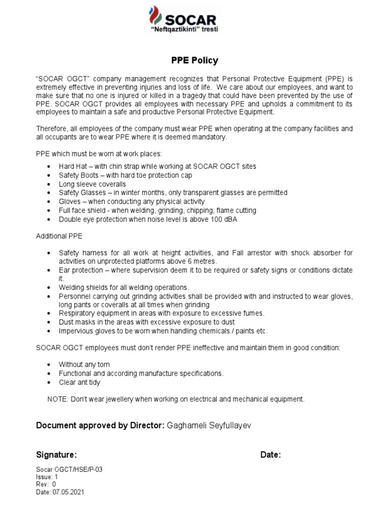 SOCAR OGCT PPE Policy Overview | PDF