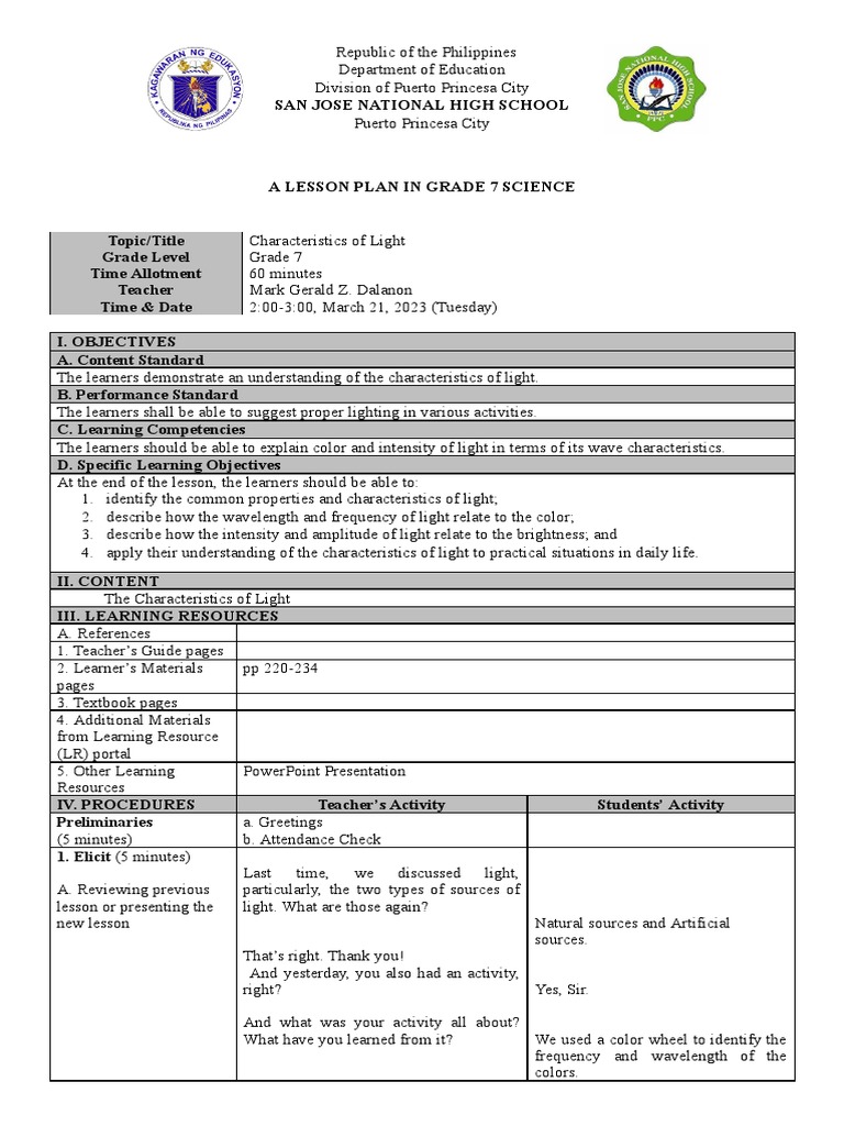 Characteristics of Light | PDF | Light | Wavelength