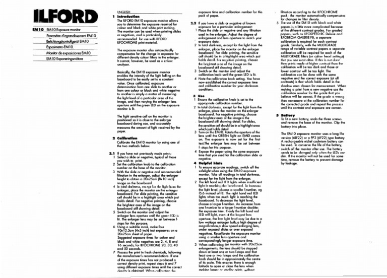 EM 10 Exposure Monitor Guide | PDF