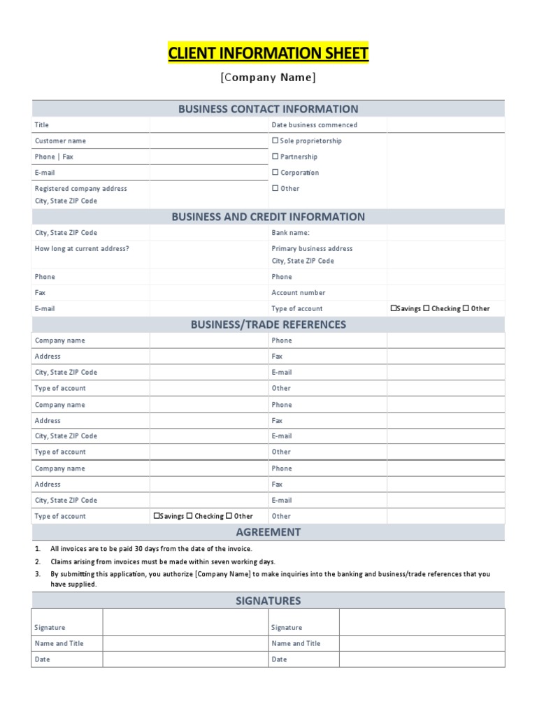 New Customer Information Sheet | PDF