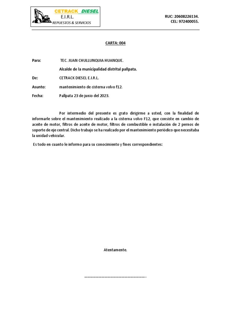 Carta Volvo f12 - 090738 | PDF