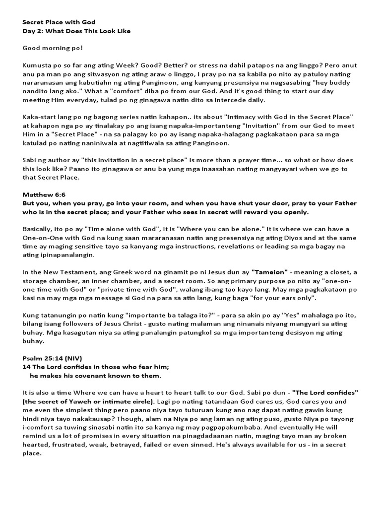 Secret Place With God - Script | PDF