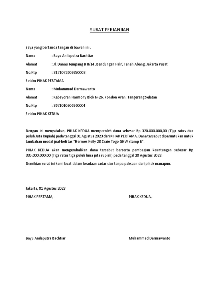 SURAT PERJANJIAN HERMES Birkin Togo GHW | PDF