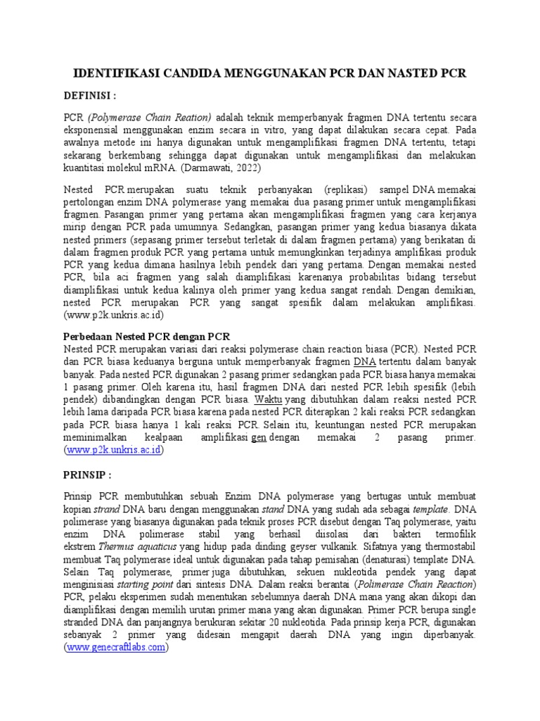 Identifikasi Candida Menggunakan PCR Dan Nasted PCR | PDF