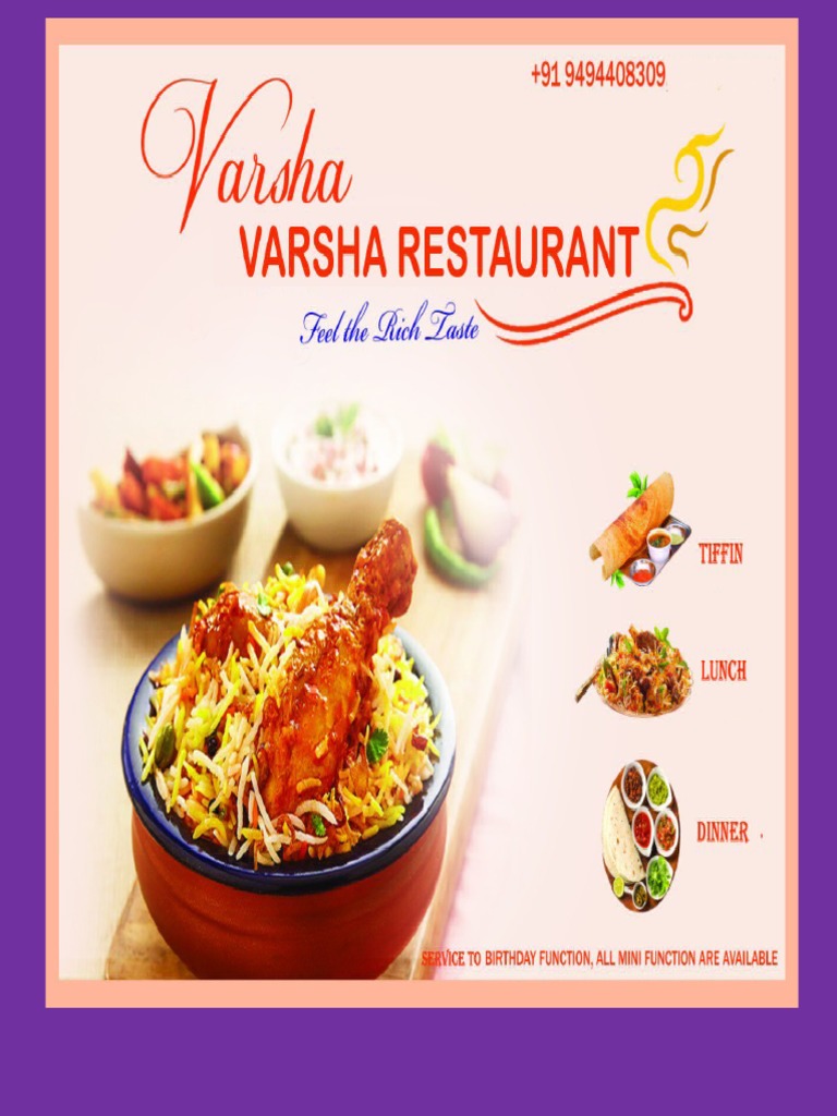 Varsha Restuarant Menu Card English | PDF | Curry | Food And Drink