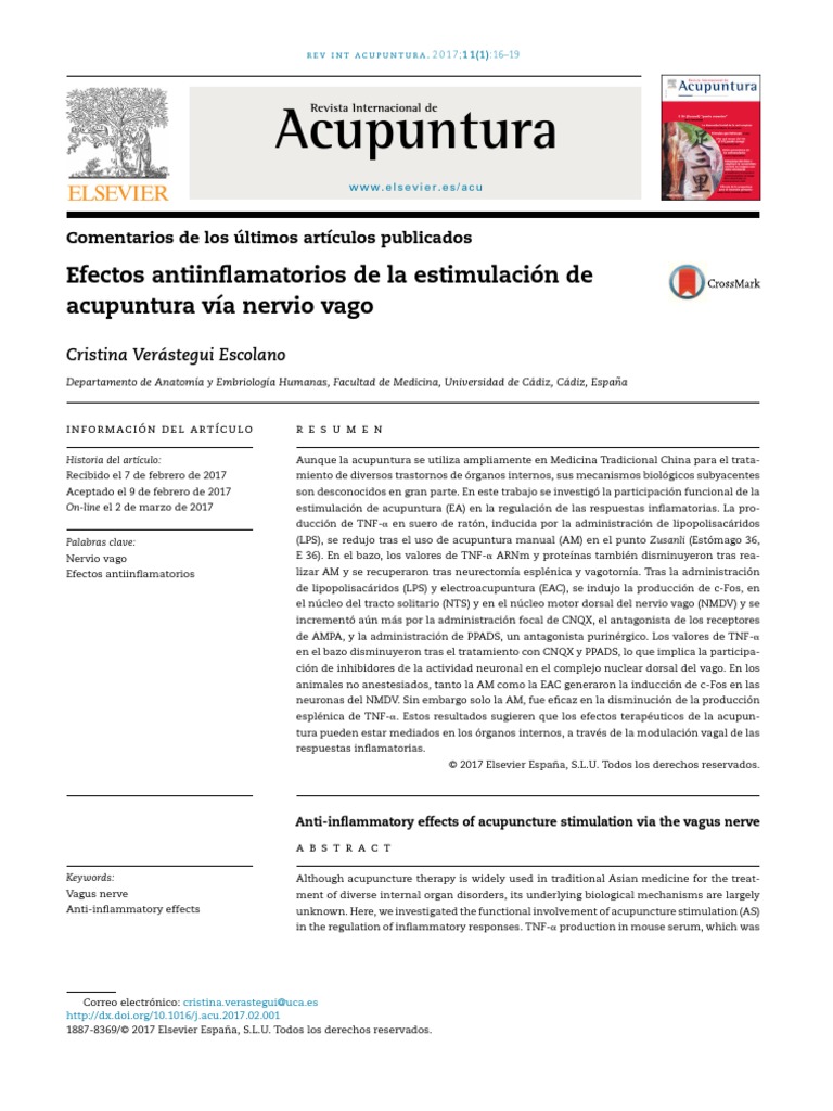 Acupuntura: Efectos Antiinflamatorios de La Estimulación de Acupuntura Vía Nervio Vago | PDF ...