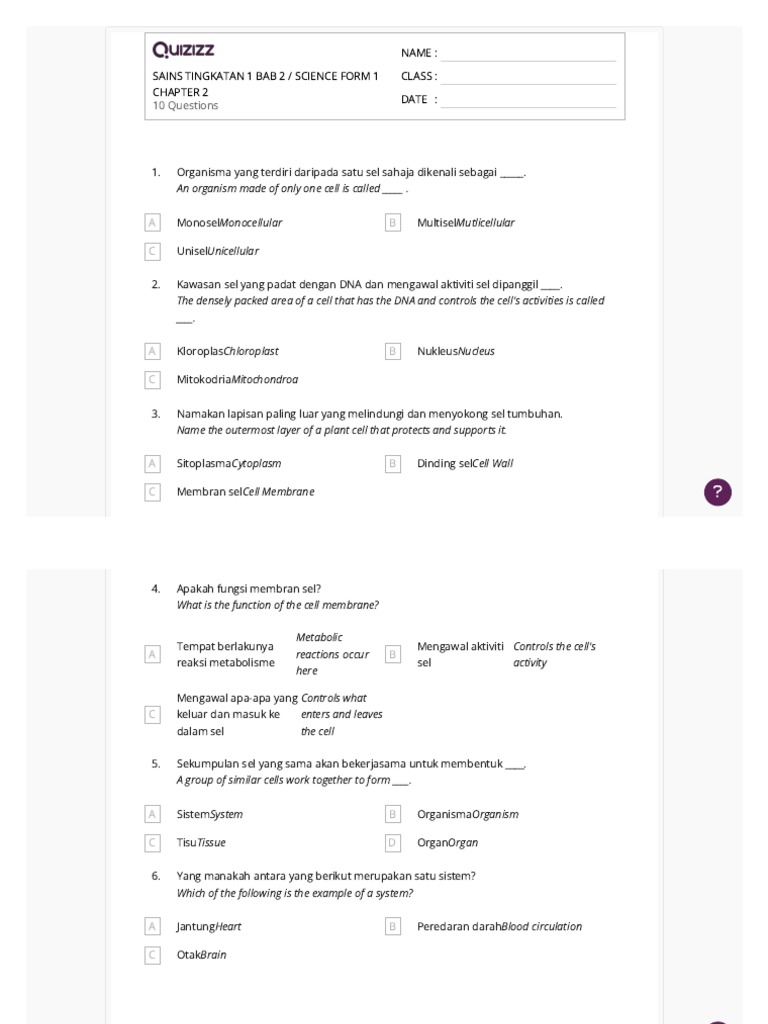 SAINS TINGKATAN 1 BAB 2 _ SCIENCE FORM 1 CHAPTER 2 | PDF