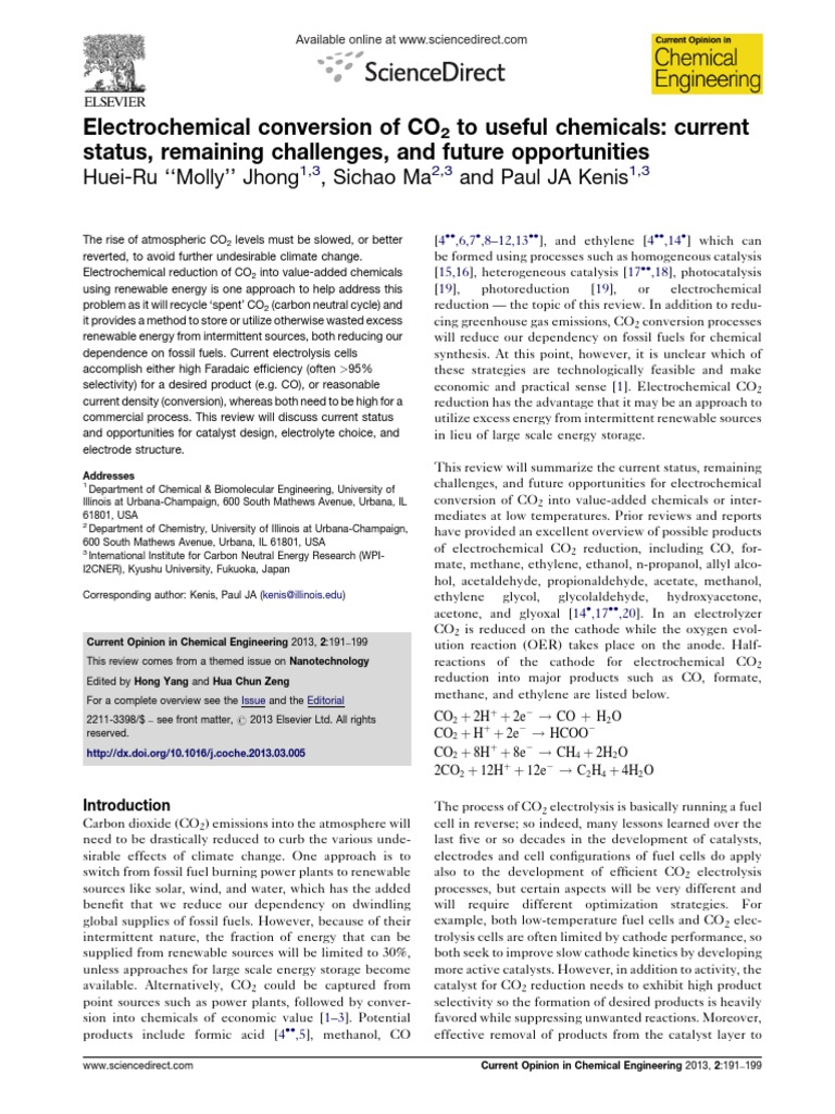 2013 - Jhong - Electrochemical Conversion of CO2 To Useful Chemicals Current Status, Remaining ...