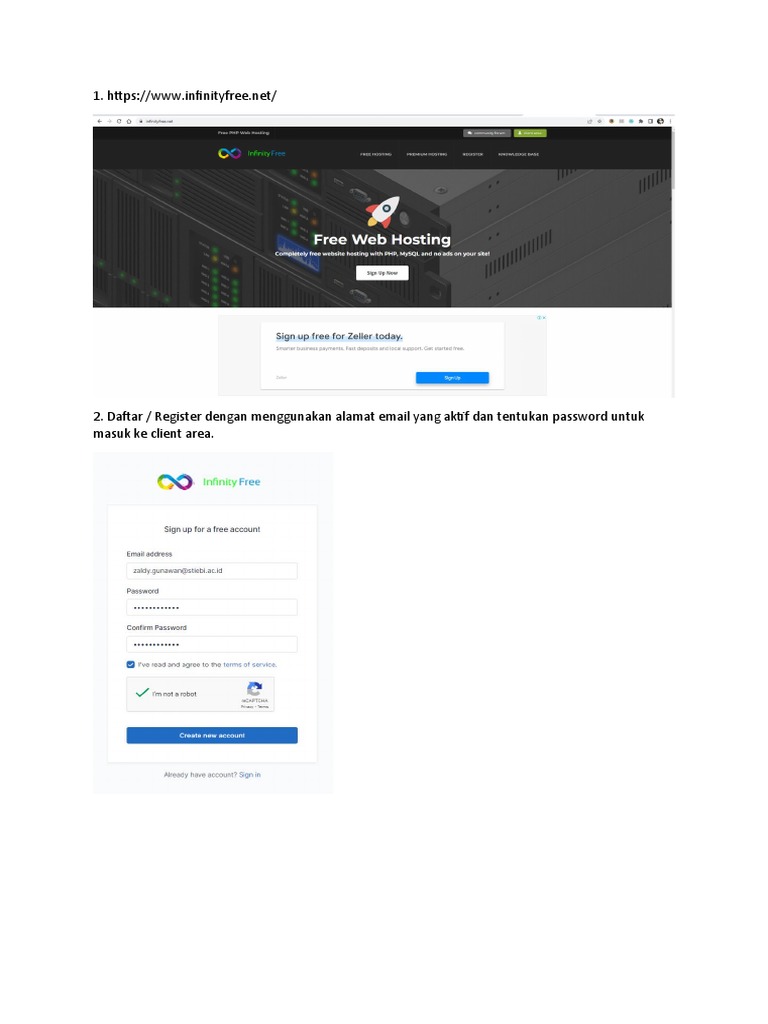 Pembuatan Akun Hosting Infinityfree | PDF