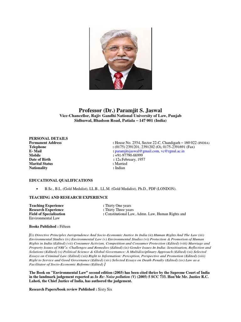 Profile of Professor Paramjit S. Jaswal | PDF | Career & Growth | Computers
