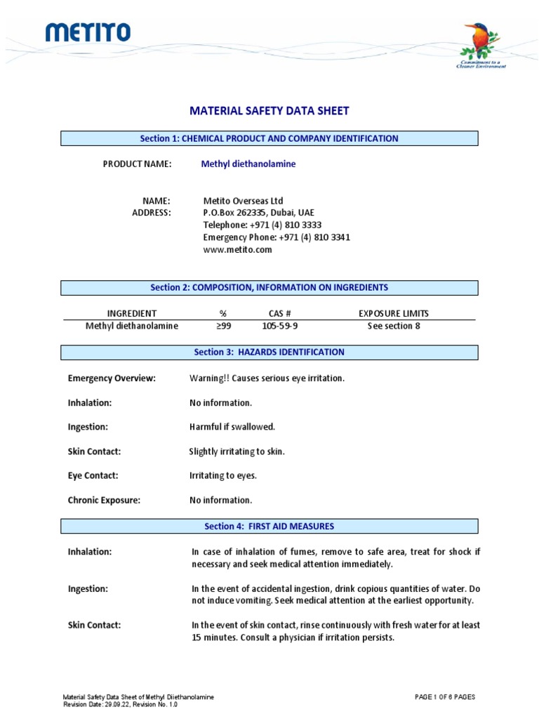 Methyl Diethanolamine MSDS Overview | PDF | Ventilation (Architecture ...