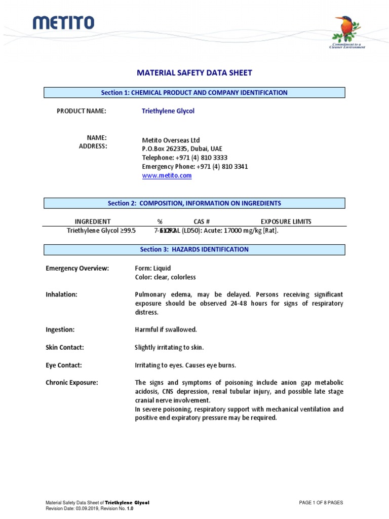 10:59. MSDS - Triethylene Glycol | PDF | Toxicity | Fires