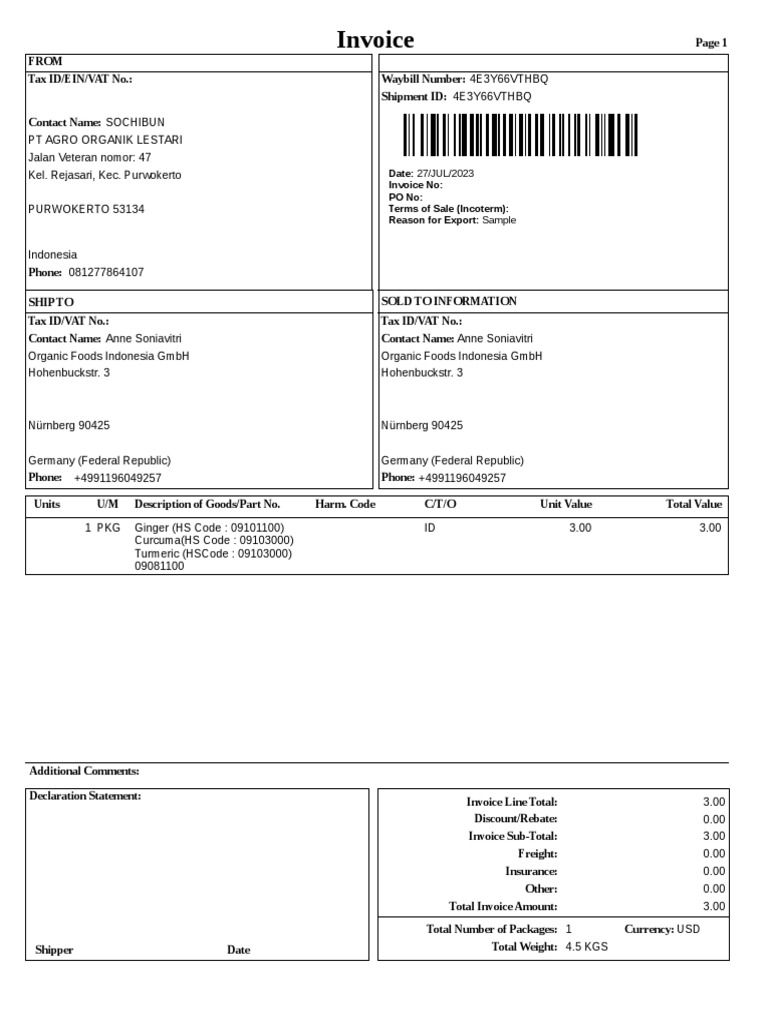 Ci Awb Sample Rootcroop Ofi 28.07.2023 | PDF | Value Added Tax | Cargo