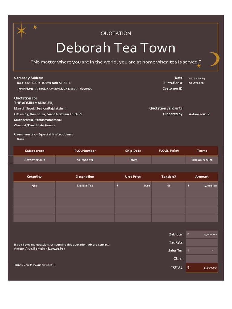 Tea Quotation for Maruthi Suzuki | PDF