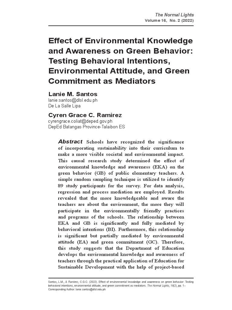 Effect of Environmental Knowledge and Awareness On Green Behavior ...