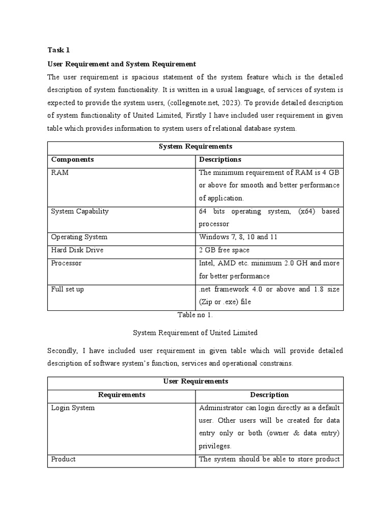 Complete Query - User Requirement and System Requirement | PDF ...