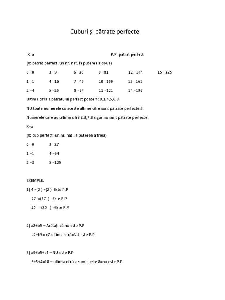 Cuburi Și Pătrate Perfecte | PDF