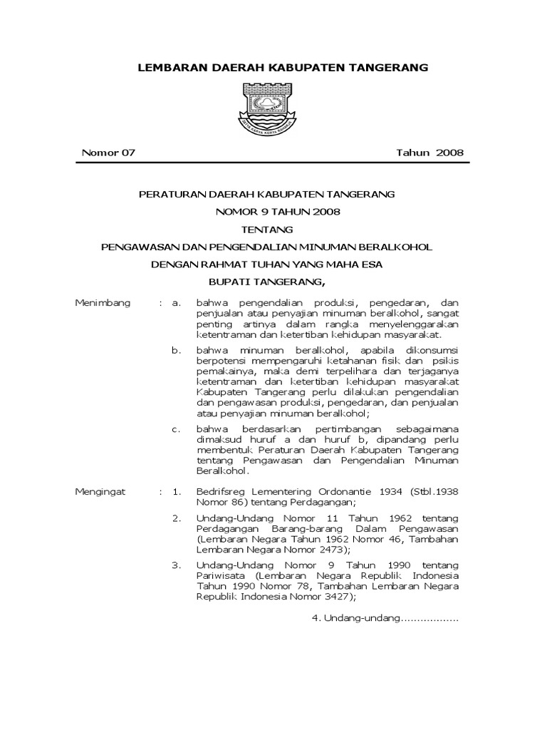 Perda 9 2008 Minuman Alkohol | PDF
