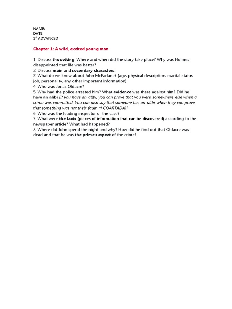 The Norwood Mystery - Chapter 1 Questions | PDF