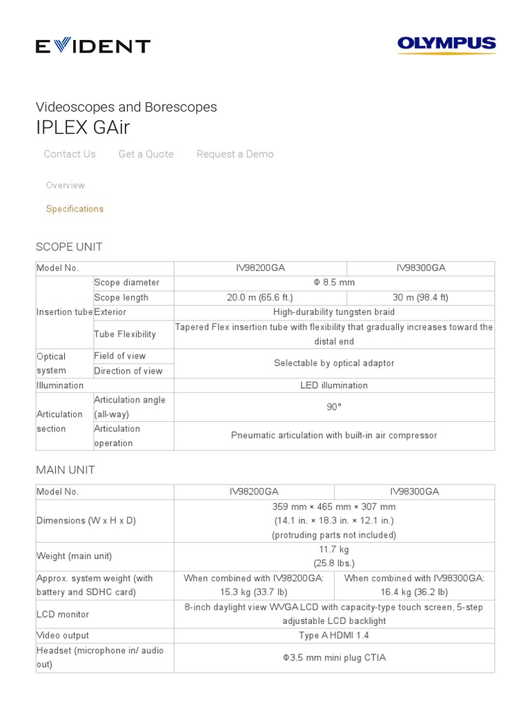 Videoscope For Long Piping Systems - IPLEX GAir - Videscopes - Olympus ...