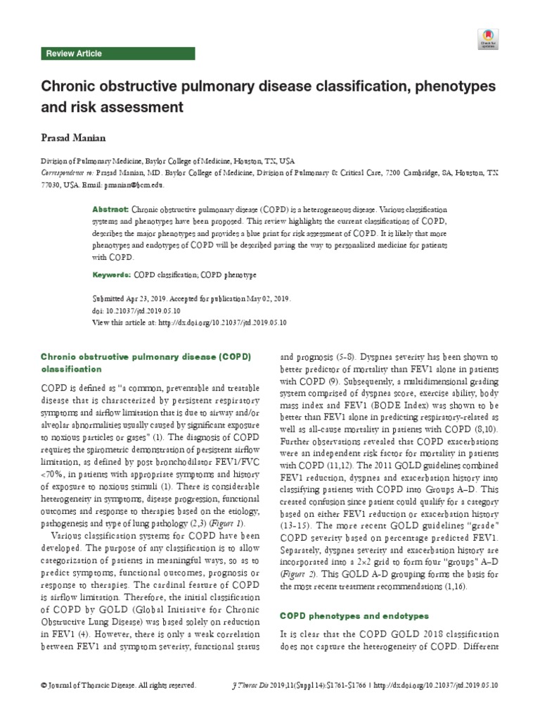 COPD Classification, Phenotypes and Risk Assesment J Thorac Dis 2019 ...