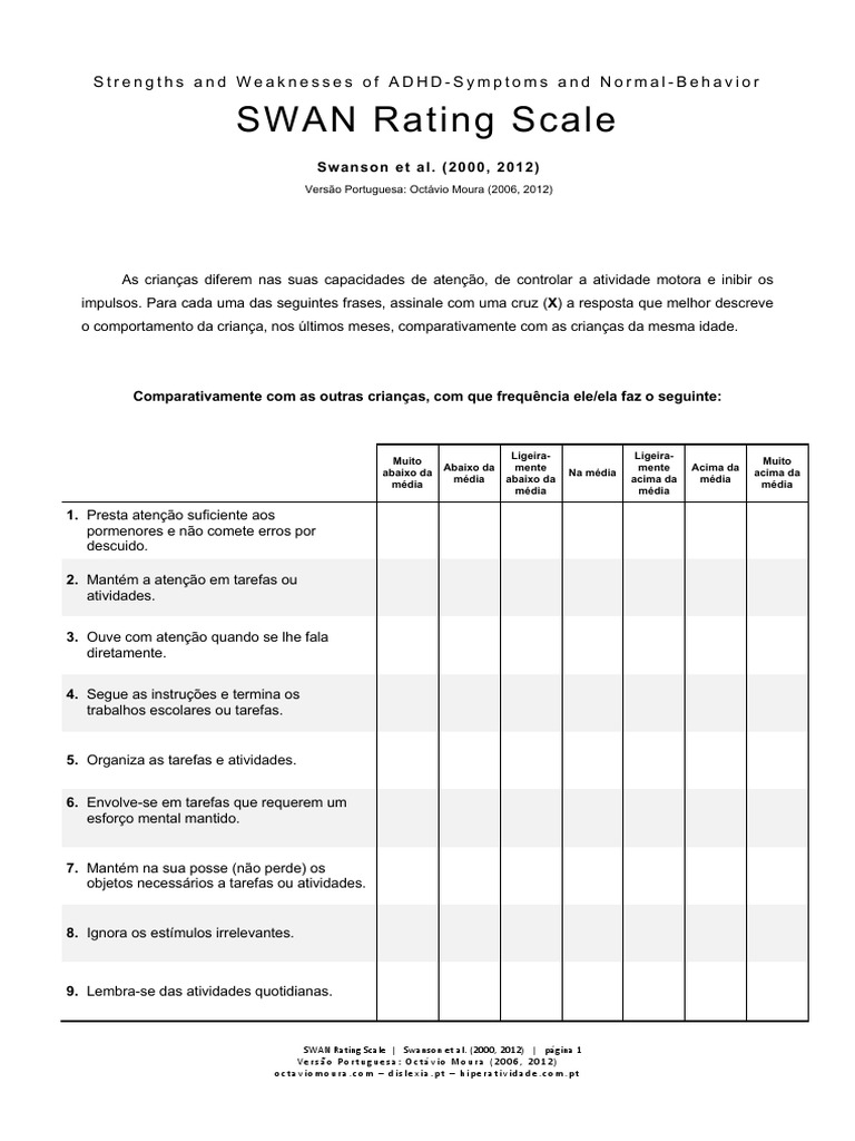 SWAN Versão Portuguesa | PDF