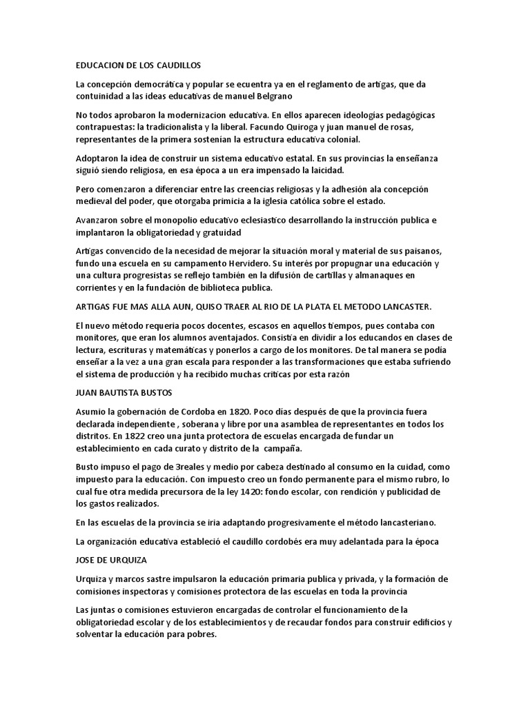 Educacion de Los Caudillos | PDF