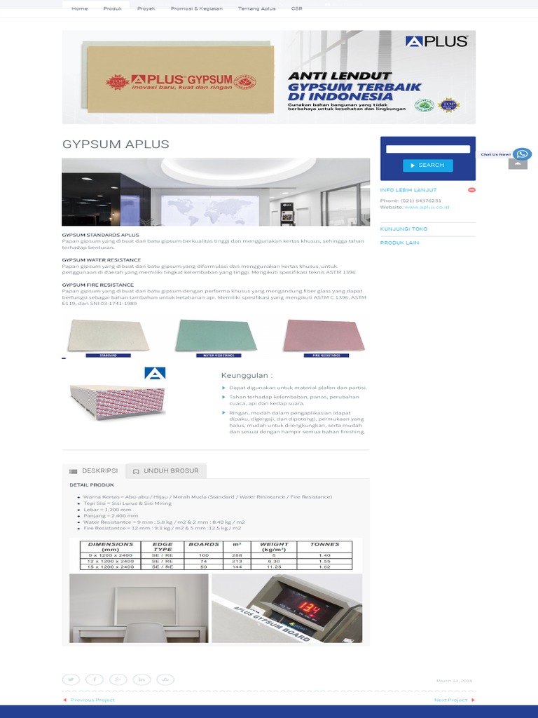 Papan Gypsum Aplus: Tahan Air & Api | PDF