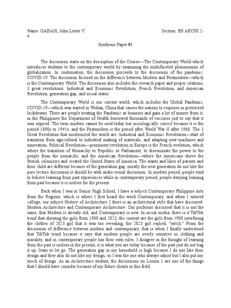 The Contemporary World | PDF