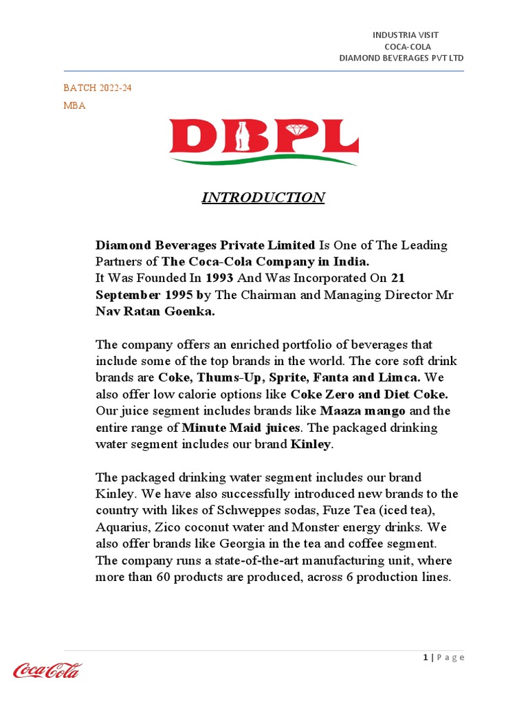 Industrial Visit to Diamond Beverages | PDF | The Coca Cola Company | Drink