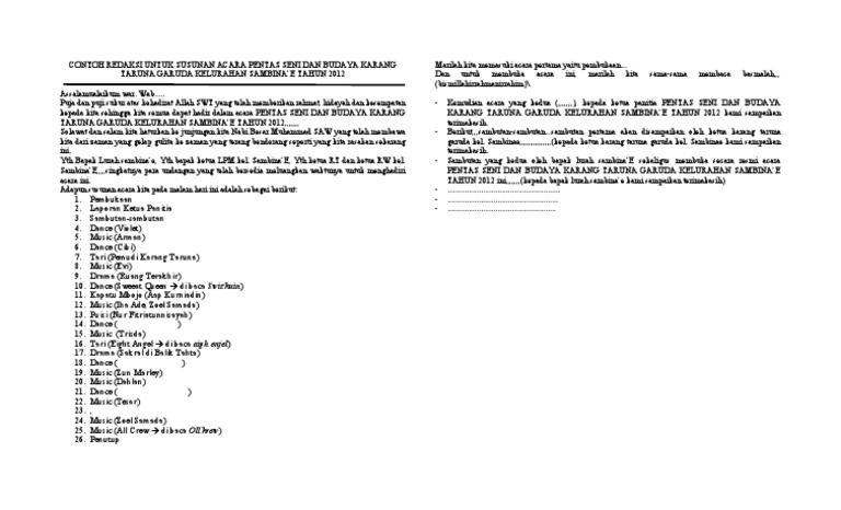 Contoh Redaksi Untuk Susunan Acara Pentas Seni Dan Budaya Karang Taruna ...