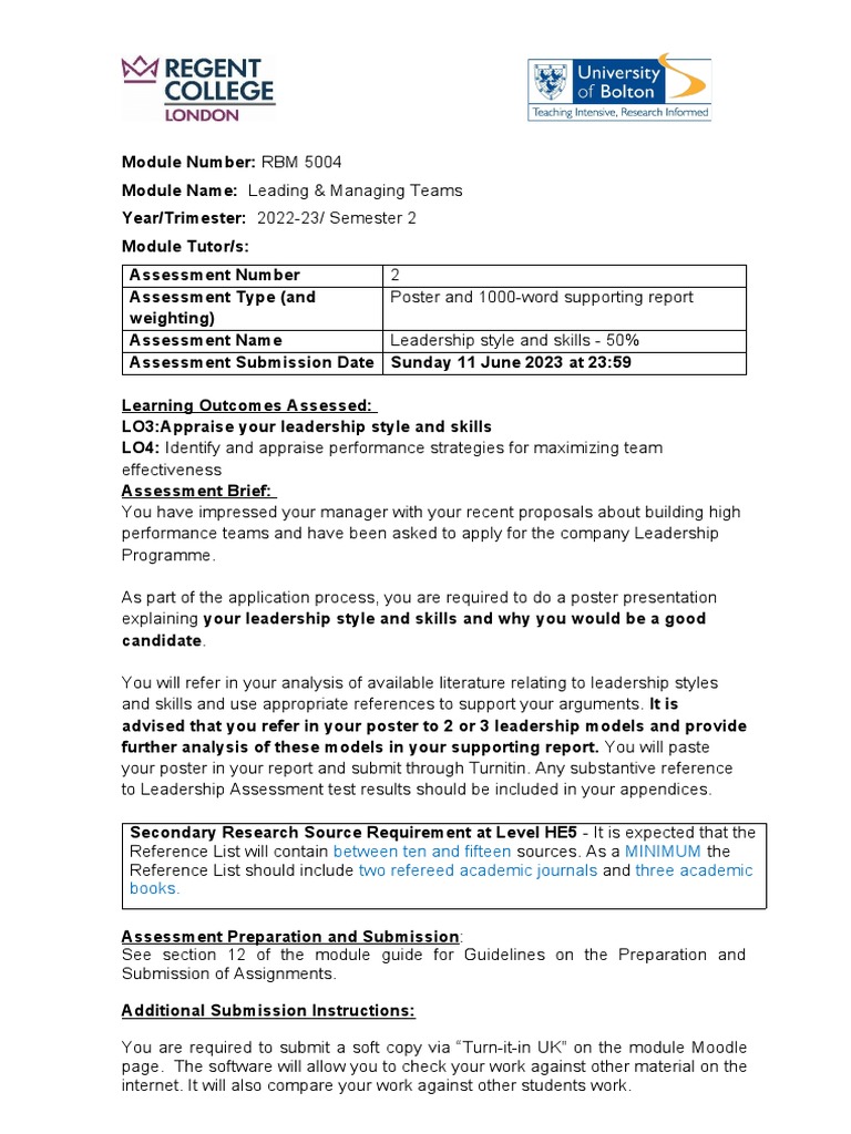 RBM5004 4 LMT - Assessment 2 Brief - Jan 2022 Cohort-2 | PDF