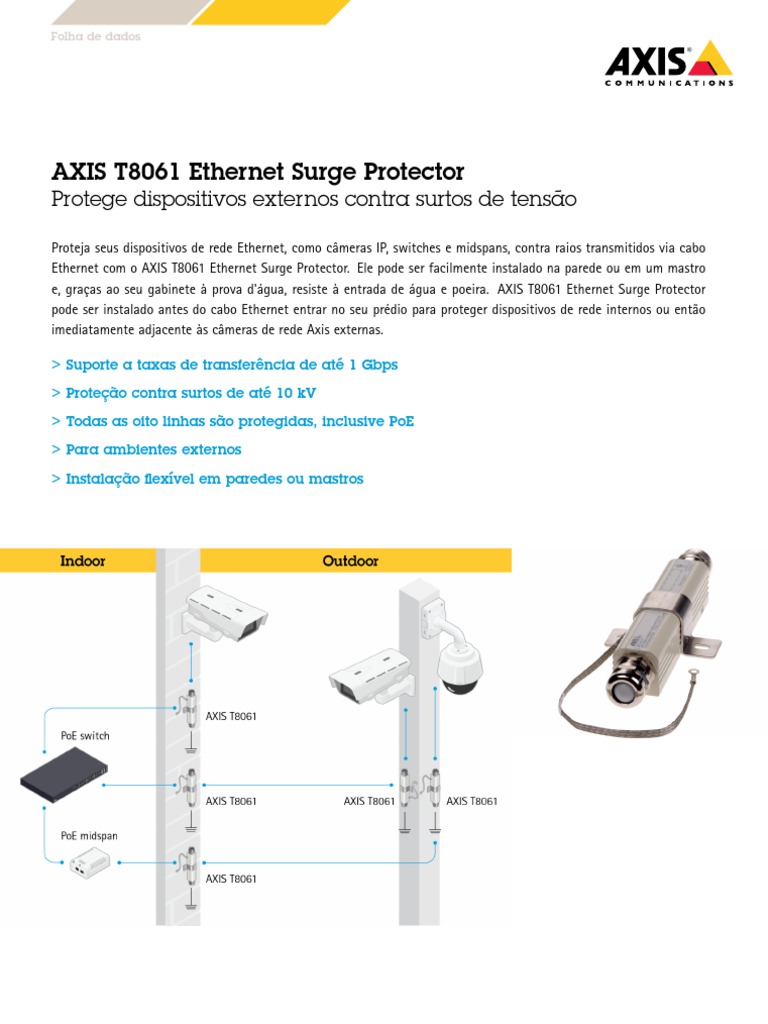 Datasheet Axis t8061 Ethernet Surge Protector PT BR 281719 | PDF | Ethernet | Rede de computadores