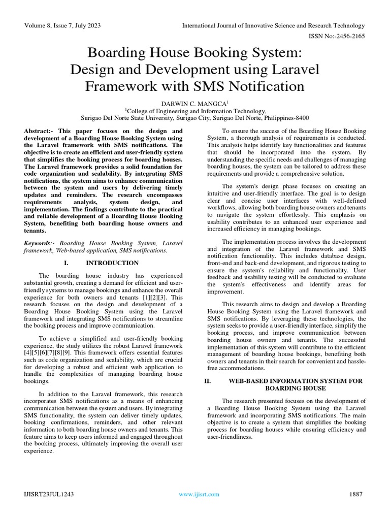 Boarding House Booking System: Design and Development Using Laravel Framework With SMS ...