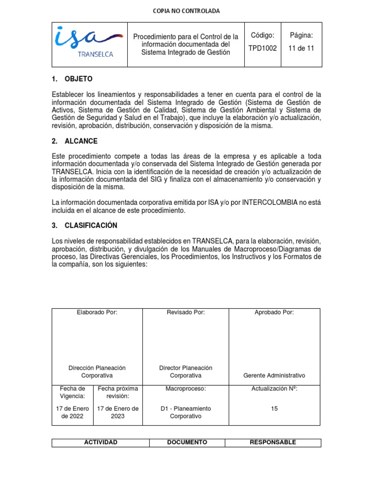 Procedimiento para El Control de Documentos Del SIG | PDF | Sistema de ...