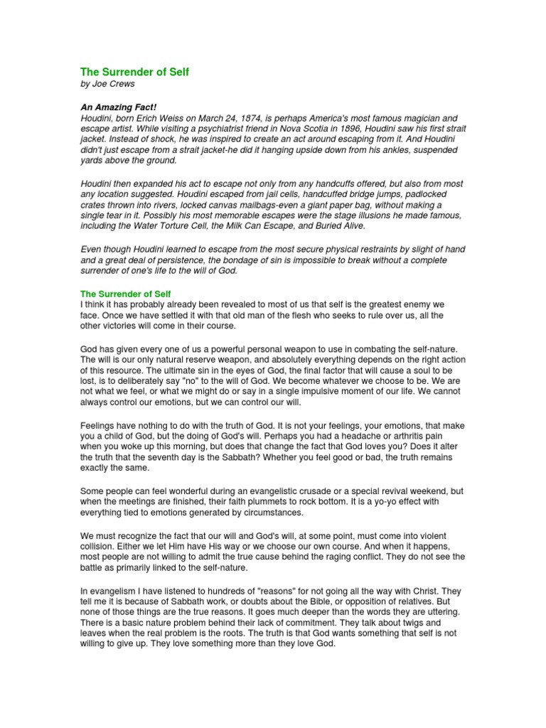 The Surrender of Self | PDF | Harry Houdini | Jesus