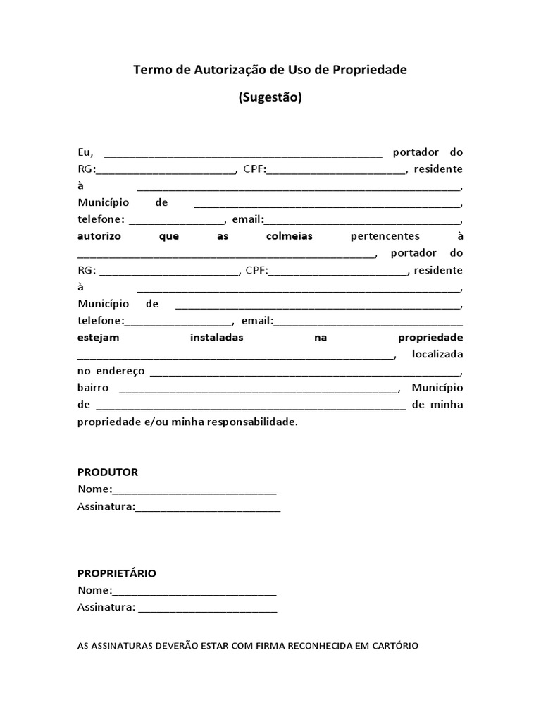 FORM PESAB 02-01 - Sugestão de Termo de Autorização de Uso | PDF ...