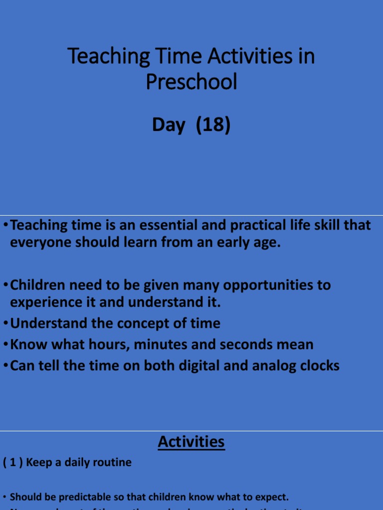 Time Teaching Activities for Preschoolers | PDF | Clock | Psychological ...
