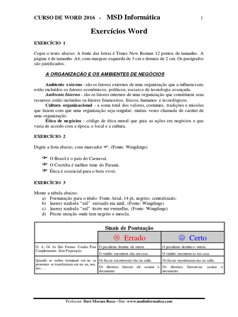 Exercicios de Avaliação Do Word 2016 | PDF