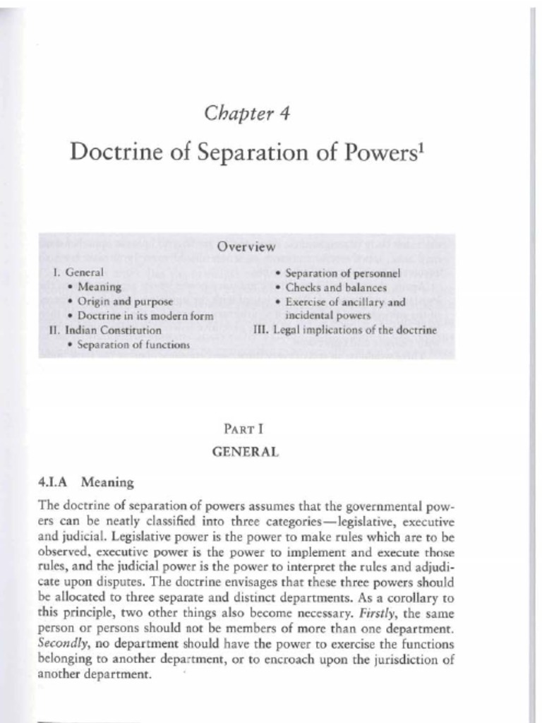 Doctrine of Separation of Powers', Chapter 4, U.R. Rai | PDF